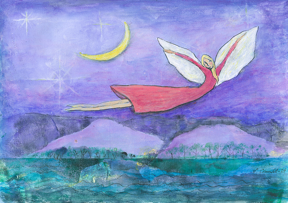 Angel and Moon | Original Art and Metal Jewelry | Sunroot Studio